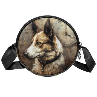 Generic Sac &agrave; bandouli&egrave;re rond pour femme, petit sac &agrave; bandouli&egrave;re vintage avec fermeture &eacute;clair, bretelles r&eacute;glables, sac &agrave; main rond d&eacute;contract&eacute; pour femmes