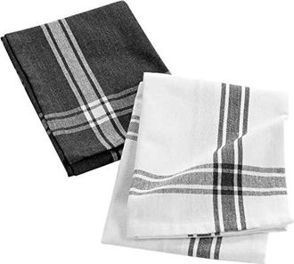 Douceur d'Intérieur 2 Geschirrtücher, 50 x 70 cm, recycelte Baumwolle, Stoff für Küche, Anthrazität