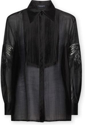 Elena Miro Femme, Blouses et Chemises, Noir, Taille: 46 FR Chemise pliss&eacute;e &agrave; d&eacute;coupes