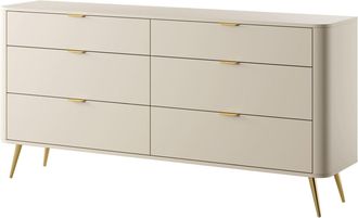 Selsey Kommode Wei&szlig; mit Schubladen 84 x 172 x 38 cm- Elegantes Design, Funktionalit&auml;t f&uuml;r Schlafzimmer - Goldene Metallf&uuml;&szlig;e, 6 Schubladen - Ideal als Raumtei