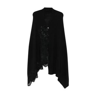 Ermanno Scervino Femme, Accessoires, Noir, Taille: ONE Size Ch&acirc;le en Cachemire avec Bordure en Dentelle de Laine