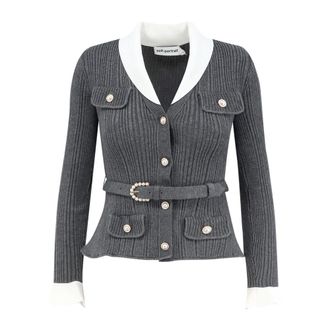 Self Portrait Gerippte Strickjacke - - Knitwear - Damen - Grau - L