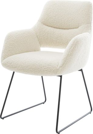 DELIFE Polsterstuhl Yago-Flex mit Armlehnen Kufengestell Schwarz Teddystoff Beige Taschenfederkern