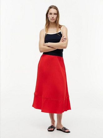 Tommy Hilfiger Jupe longueur midi &eacute;vas&eacute;e avec lin &agrave; logo