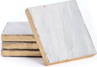 Thirstystone Quadratische Untersetzer mit wei&szlig;em Marmor/goldfarbenem Rand, Mehrfarbig, 4 St&uuml;ck