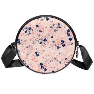 Generic Circle Sac &agrave; bandouli&egrave;re pour femme, petit sac &agrave; bandouli&egrave;re rose &agrave; motif floral avec fermeture &eacute;clair, bretelles r&eacute;glables, sac &agrave; main rond d&eacute;contrac