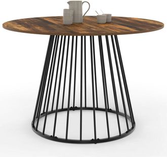 IDMarket Idmarket - Table &agrave; manger ronde yuna 4-6 personnes plateau bois fonc&eacute; hawkins et noir 110 cm