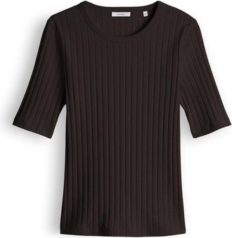 OPUS Kurzarmshirt Basic Rippshirt aus Baumwoll Mix Schmale Passform, Pull-on, elastischer Stoff
