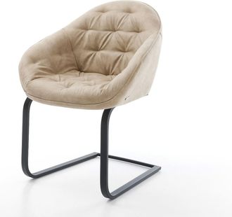 DELIFE Freischwinger Gaio-Flex Mikrofaser Beige Vintage Freischwinger flach Schwarz, Esszimmerstühle