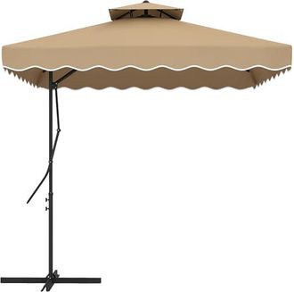 OUTSUNNY Parasol d&eacute;port&eacute; parasol de jardin carr&eacute; avec pied en croix double toit pour jardin, terrasse, balcon, kaki