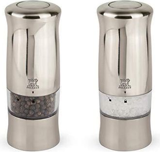 Peugeot Duo Moulin &agrave; Poivre + Moulin &agrave; Sel &Eacute;lectriques Zeli 14 cm - Avec Eclairage - Poivre Noir + Sel Gemme Inclus - 6 piles + Ampoule De Rechange - Coloris 