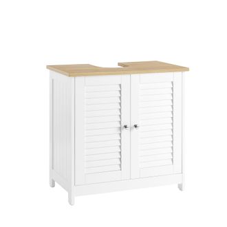 SoBuy Waschbeckenunterschrank, Badschrank mit verstellbaren Regalb&ouml;den, Badm&ouml;bel aus MDF, Unterschrank f&uuml;r Badezimmer, Anti-Schimmel Lamellent&uuml;r, Wei&szlig;natur,