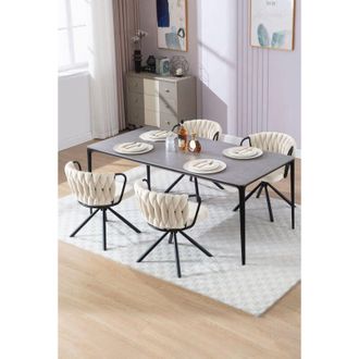 Woltu Esszimmerstühle 4er Set, Küchenstühle mit Armlehnen Rückenlehne, Drehstuhl mit Samtsitz, Polsterstuhl Akzentstuhl, bis 150 kg belastbar, Creme