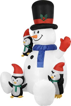 Generico Aufblasbarer Weihnachtsschneemann, aufblasbar, mit RGB-LED-Lichtern und 3 Pinguinen | Aufblasbarer sitzender f&uuml;r den Innenbereich, f&uuml;r Innen- und Au&szlig;e
