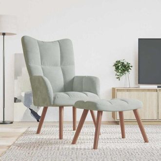 vidaXL Relaxsessel mit Hocker Hellgrau Samt - Vidaxl