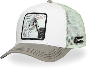 Capslab Bugs Bunny et Daffy Duck Looney Tunes Blanc Gris Casquette de Camionneur R&eacute;glable