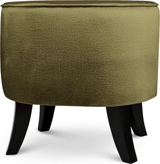 MG Design Ovaler Samt-Hocker 42 x 52 cm in Gr&uuml;n mit Holzbeinen - Gepolsterter Fu&szlig;hocker f&uuml;r Wohnzimmer oder Schlafzimmer