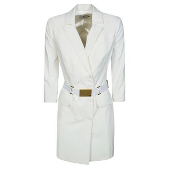 Elisabetta Franchi Femme, Robes, Beige, Taille: 40 FR Robe Technique Bi-&eacute;lastique avec Ceinture