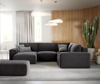 DELIFE Wohnlandschaft Lanzo 300x210 cm Mikrofaser Schwarz Recamiere variabel mit Hocker, Wohnlandschaften