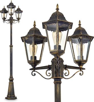 HOFSTEIN Außenleuchte Hongkong, Kandelaber in antikem Look, Aluguß in Braun/Gold mit Klarglas-Scheiben, 3-armige Wegeleuchte, höhenverstellbar, Retro/Vintage G