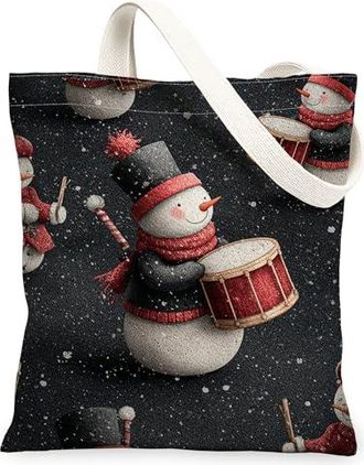Generic Sacs fourre-tout en toile motif bonhomme de neige - Sacs de courses r&eacute;utilisables - Motif de vacances dhiver - Joli dessin anim&eacute; - L&eacute;ger et lavable - 