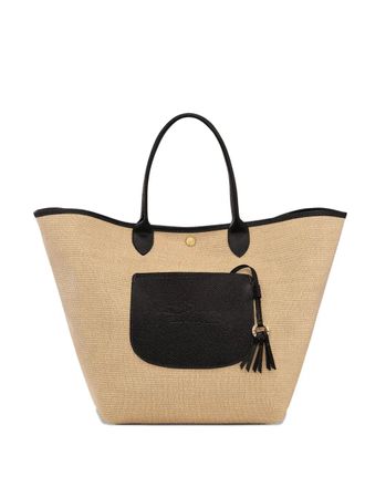 Longchamp Gewebte Le Pilage Tote Bag aus Stroh - Schwarz