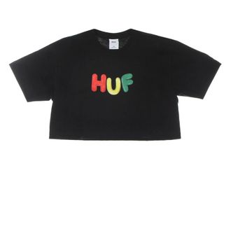 HUF Huf, Femme, Tops, Noir, Taille: 40 FR Tee Crop Noir Col Rond Manches Courtes