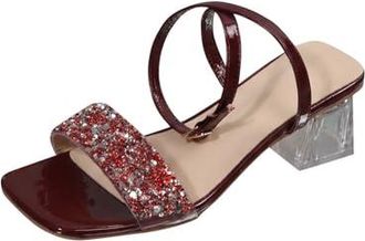 Generic Sandales &agrave; talons pour femme - Chaussures d&eacute;t&eacute; &eacute;l&eacute;gantes &agrave; paillettes - Bout ouvert - Respirantes et confortables - Sandales d&eacute;contract&eacute;es &agrave; lani&egrave;res 