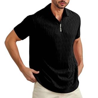 Generic Polo pour homme, coupe ajust&eacute;e, avec fermeture &eacute;clair et d&eacute;tails en maille, respirant, extensible, d&eacute;contract&eacute;, &agrave; manches courtes, pour le quotidien a