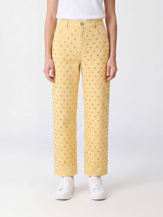 Pinko Pantalon droit en coton &agrave; 5 poches avec ornements en strass