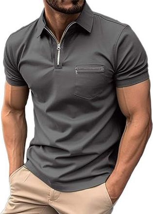 Generic Polo à manches courtes pour homme avec fermeture éclair - Style classique décontracté - Respirant - Pour le golf et le tennis - Haut de travail dété b