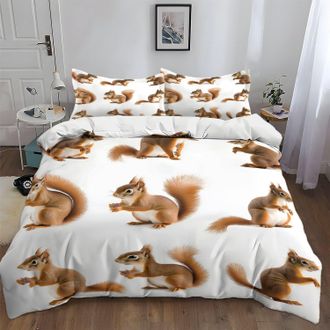 Generic Bettw&auml;sche 155x220 Eichh&ouml;rnchenmuster Bettbezug 3D Druck Eichh&ouml;rnchen Bettbez&uuml;ge Kuschelig Weich Mikrofaser Deckenbezug 155x220 cm mit Rei&szlig;verschluss 