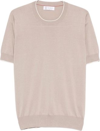 Brunello Cucinelli Homme, Pulls, Brun, Taille: 4XL T-shirt &agrave; col rond