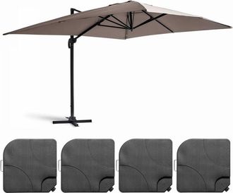 Oviala Parasol d&eacute;port&eacute; 3x4m et 4 dalles &agrave; remplir aluminium taupe