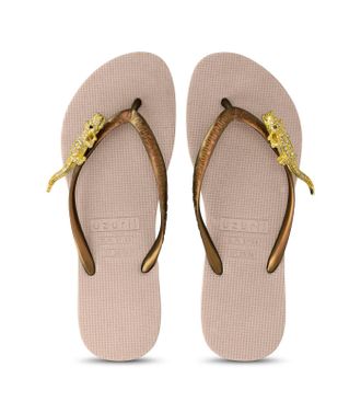 UZURII Slipper & Pantoletten - Zehentrenner Gold Crocodile Switch - Gr. 37_38 - in Beige - f&uuml;r Damen