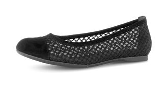 Gabor Ballerina GABOR, Damen, Gr. 38,5, schwarz, Textil, Ziegenveloursleder, unifarben, Schuhe Ballerina, Fr&uuml;hlingsschuh, Schlupfschuh in sommerlicher H&auml;kel