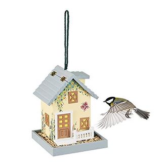 Relaxdays Vogelfutterhaus, Holz, zum Aufh&auml;ngen, Gartenh&auml;uschen, HBT: 23,5x18x18 cm, Futterstelle, Wildv&ouml;gel, Mehrfarbig