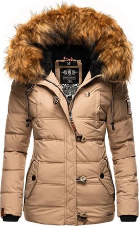 Navahoo Damen warme Winter Steppjacke mit abnehmbarem Kunstfell Zoja Taupe Grey Gr. S