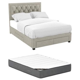 Vente-Unique Vente-unique - Lit avec tiroirs 180 x 200 cm - Tissu velours - Beige + Matelas - leopold