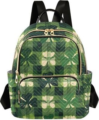 Mnsruu Mini sac à dos pour femme - Motif trèfle à quatre feuilles - Motif écossais - Petit sac à dos tendance - Sac à dos décontracté, Multi646, S