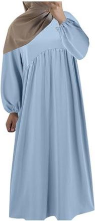 Generic Robe amincissante pour femme - Style musulman - Col rond - Manches longues - Robe ample &agrave; la mode et &eacute;l&eacute;gante, bleu clair, XXL