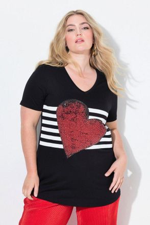 Miamoda T-Shirt T-Shirt A-Linie Glitzersteinchen Herz Streifen