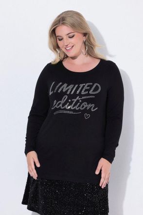 Miamoda T-Shirt Langarmshirt A-Linie Glitzer-Schriftzug