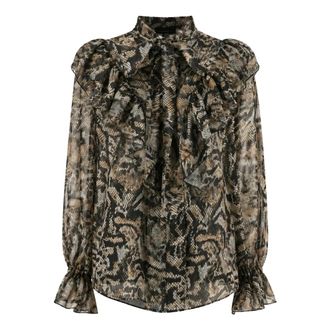 Actualee Bluse mit Schlangenmuster und R&uuml;schen - - Blouses & Shirts - Damen - Mehrfarbig - XS