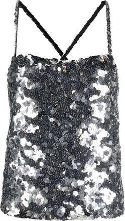 Sonia Rykiel D&eacute;bardeur &agrave; sequins et encolure carr&eacute;e - Femme - Tops - Gris - Taille: 38 FR