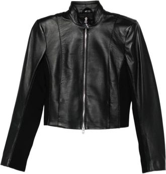 Patrizia Pepe Femme, Vestes, Noir, Taille: 36 FR Veste en cuir avec fermeture &eacute;clair frontale