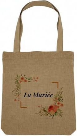 Fabulous Sac Shopping Tote Bag Aspect Lin - La Mari&eacute;e Mariage Fianc&eacute;e Cadre Floral - Sac de Courses Toile Epaisse 360g Beige Naturel Cabas Port&eacute; Epaule Solide 