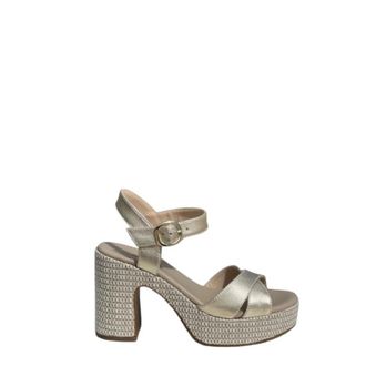Nero Giardini Metallic Leder Blockabsatz-Sandalen - - Shoes - Damen - Grau - 36 EU
