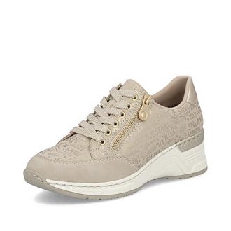Rieker Sneakers Beige &agrave; Semelle Beige et &agrave; Talon compens&eacute; avec des Lacets