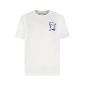 Casablanca Homme, Tops, Blanc, Taille: M T-shirt &agrave; Manches Courtes Heat Map Logo
